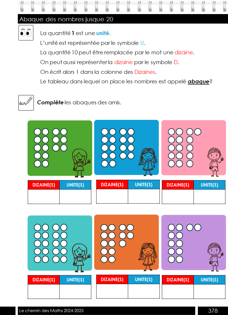 ABAQUE DES NOMBRES JUSQUE 20.